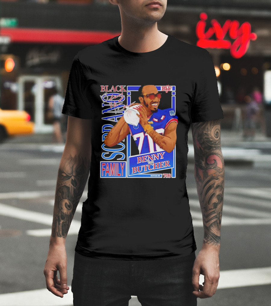 Benny The Butcher Black Soprano Family Buffalo Bills 716 Montana Ave T-Shirt