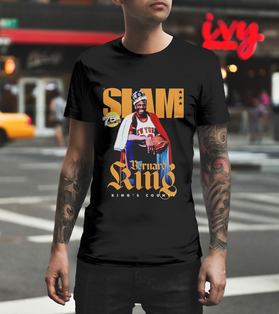 Bernard King New York Knicks Slam June 1995 King's County 75 Before 94 T-Shirt
