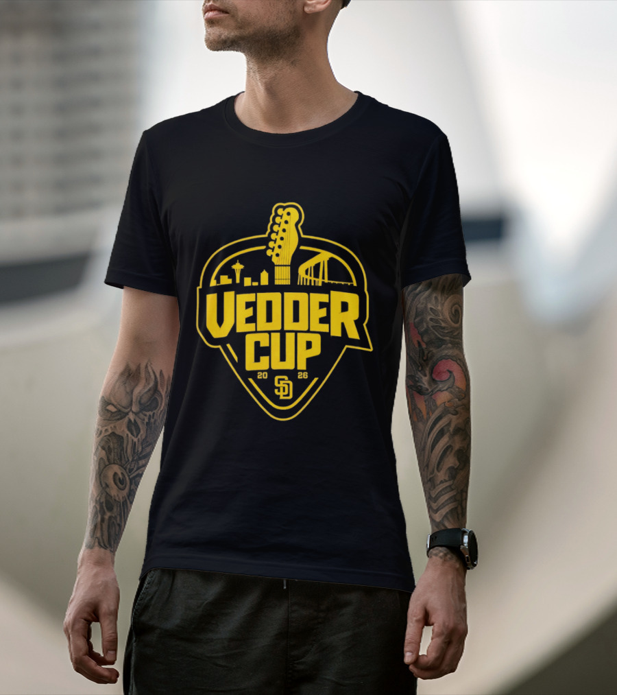 San Diego Padres 2026 Vedder Cup SD Baseball Event City Skyline Guitar T-Shirt