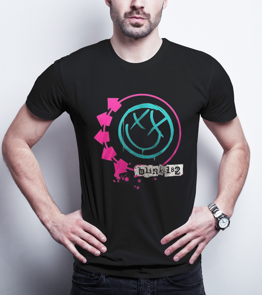 Blink 182 34th Anniversary Thank You For The Memories Band Signatures Iconic Smiley Logo Arrows T-Shirt