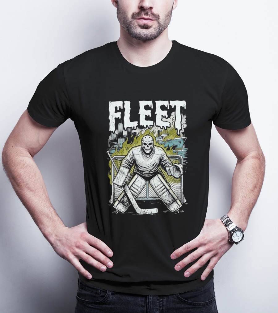 Boston Fleet Hockey Skull Goalie Flames T-Shirt