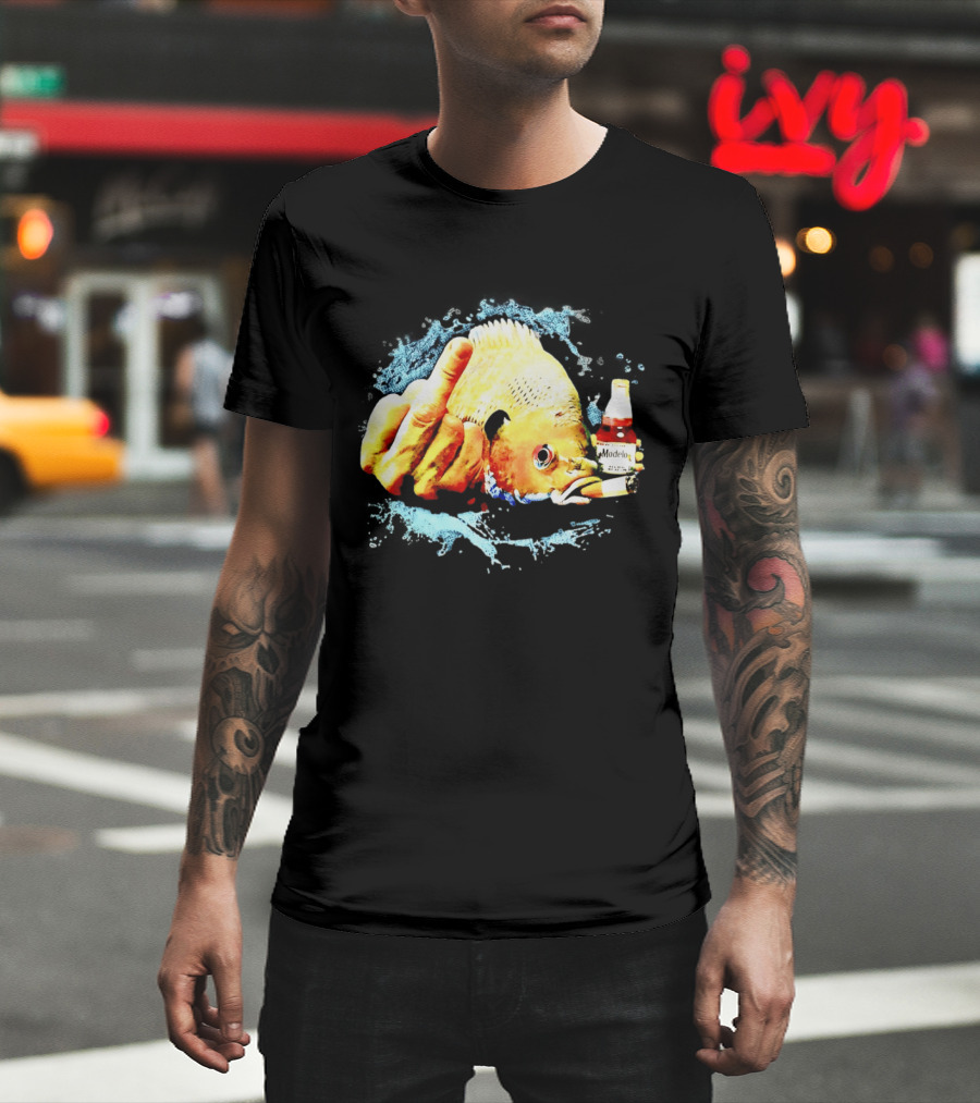 Modelo Beer Fish Smoking Cigarette Middle Finger T-Shirt