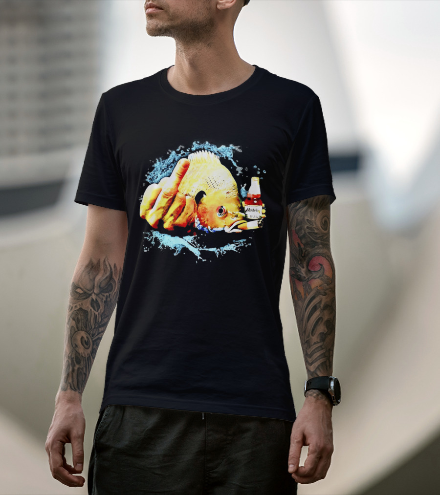 Modelo Beer Fish Smoking Cigarette Middle Finger T-Shirt