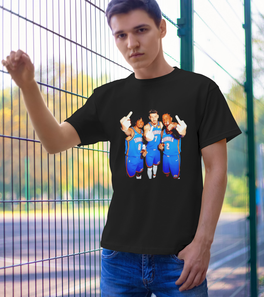 OKC Thunder Basketball Players With Beers And Middle Finger Gesture T-Shirt