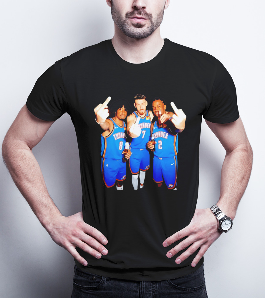 OKC Thunder Basketball Players With Beers And Middle Finger Gesture T-Shirt