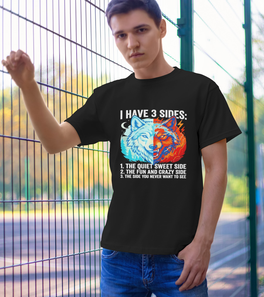 I Have 3 Sides The Quiet Sweet Fun Crazy Side You Never Want To See Wolf T-Shirt
