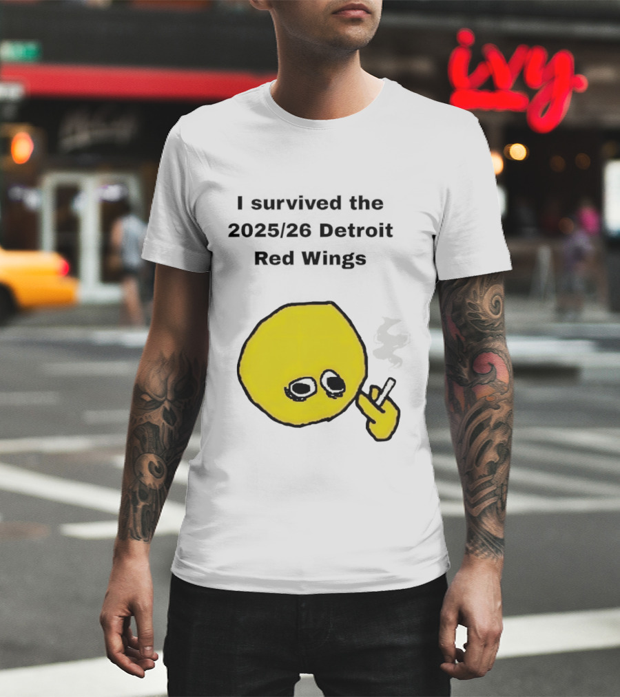 Smoking I Survived The 2025 26 Detroit Red Wings Yellow Face Smoking T-Shirt
