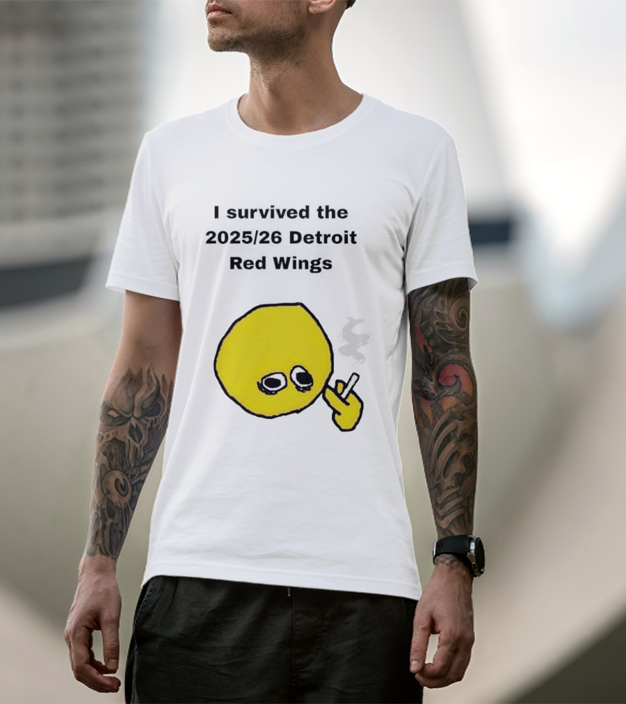 Smoking I Survived The 2025 26 Detroit Red Wings Yellow Face Smoking T-Shirt