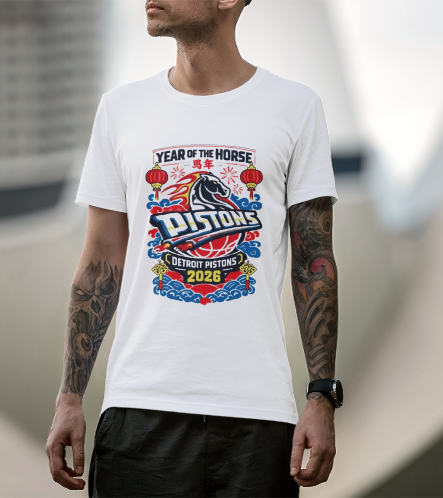 Detroit Pistons 2026 Year Of The Horse Chinese New Year Lanterns T-Shirt