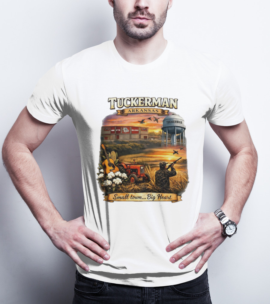 Tuckerman Arkansas Home Of The Bulldogs Water Tower Small Town Big Heart Tractor Hunter Guitar T-Shirt