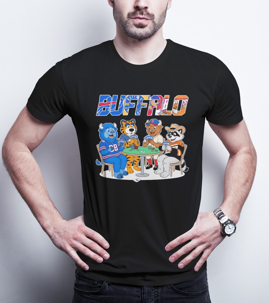 Buffalo Bisons Sabres Bills Rocket City Trash Pandas Playing Card Characters T-Shirt