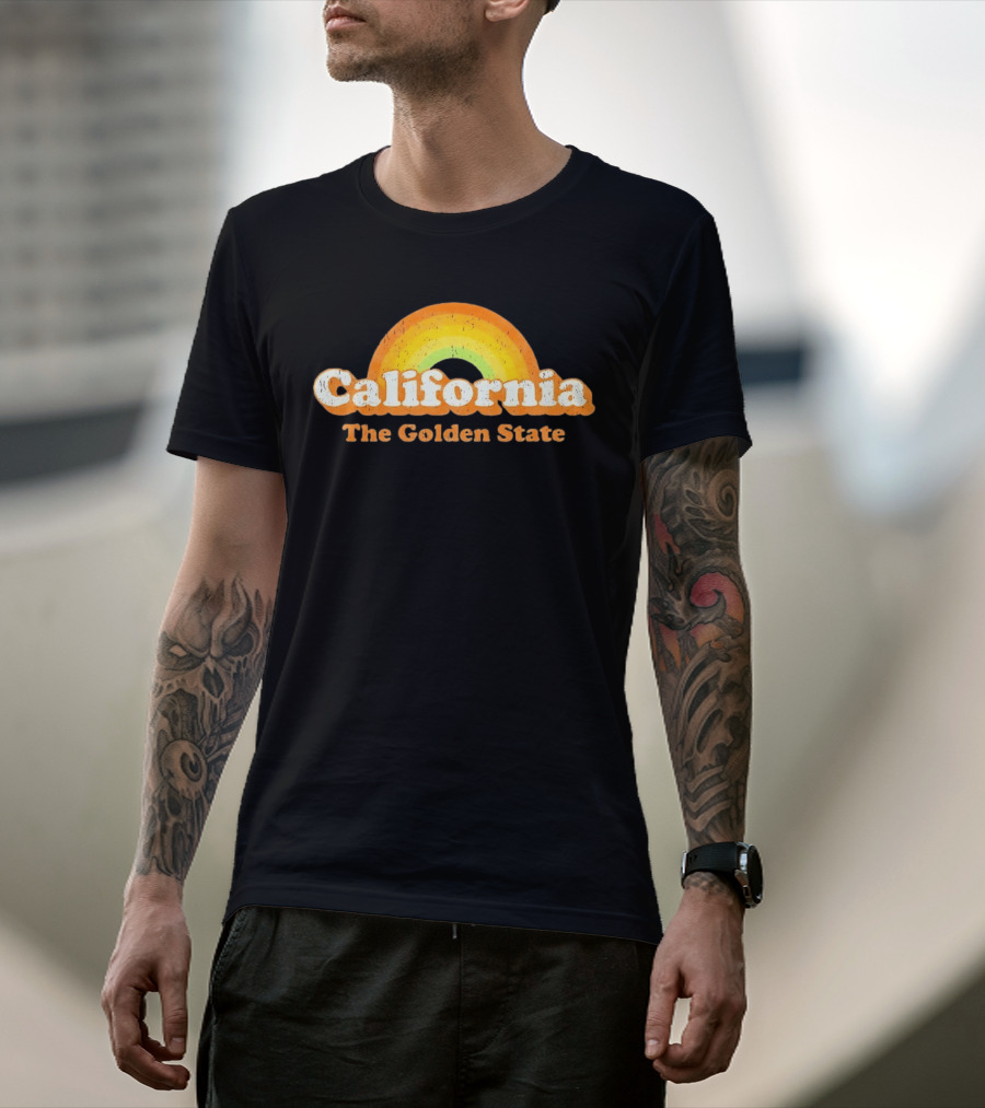 California The Golden State Retro Rainbow T-Shirt