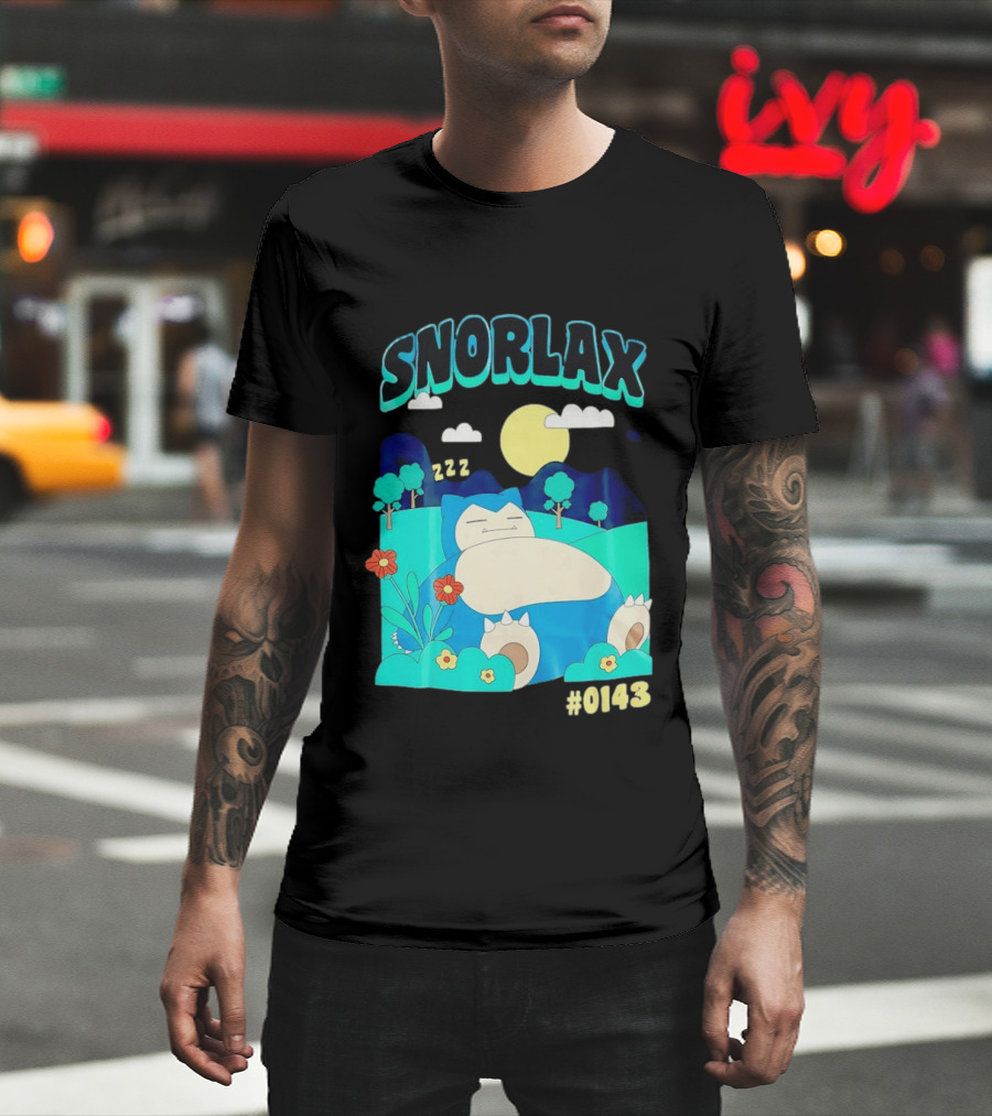 SNORLAX Sleeping Zzz #0143 With Sun And Flowers In Nature Scene T-Shirt