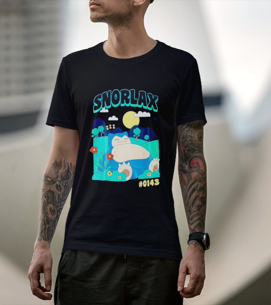 SNORLAX Sleeping Zzz #0143 With Sun And Flowers In Nature Scene T-Shirt