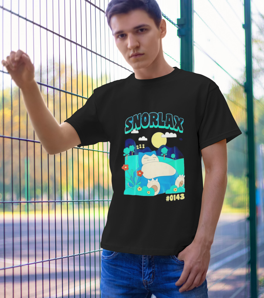 SNORLAX Sleeping Zzz #0143 With Sun And Flowers In Nature Scene T-Shirt