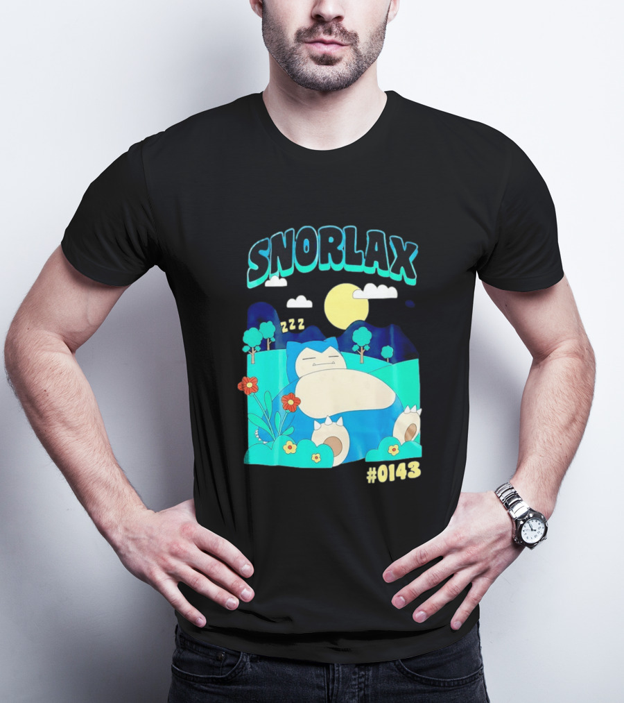 SNORLAX Sleeping Zzz #0143 With Sun And Flowers In Nature Scene T-Shirt