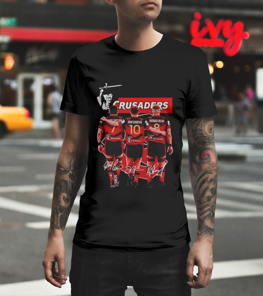 Crusaders Dan Carter Richie McCaw Kieran Read Signatures Rugby Legends Trio T-Shirt