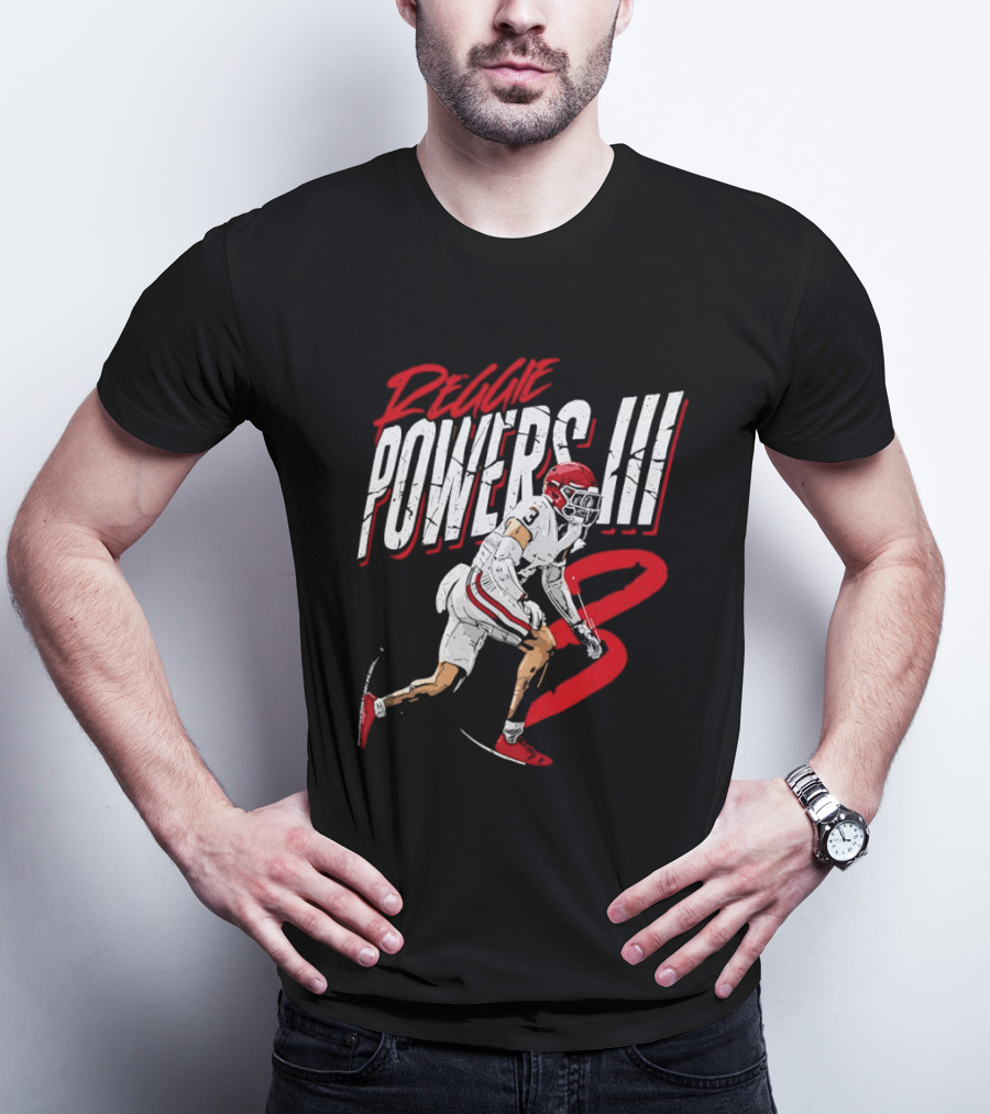 Reggie Powers III Football Athlete Red And White Action T-Shirt