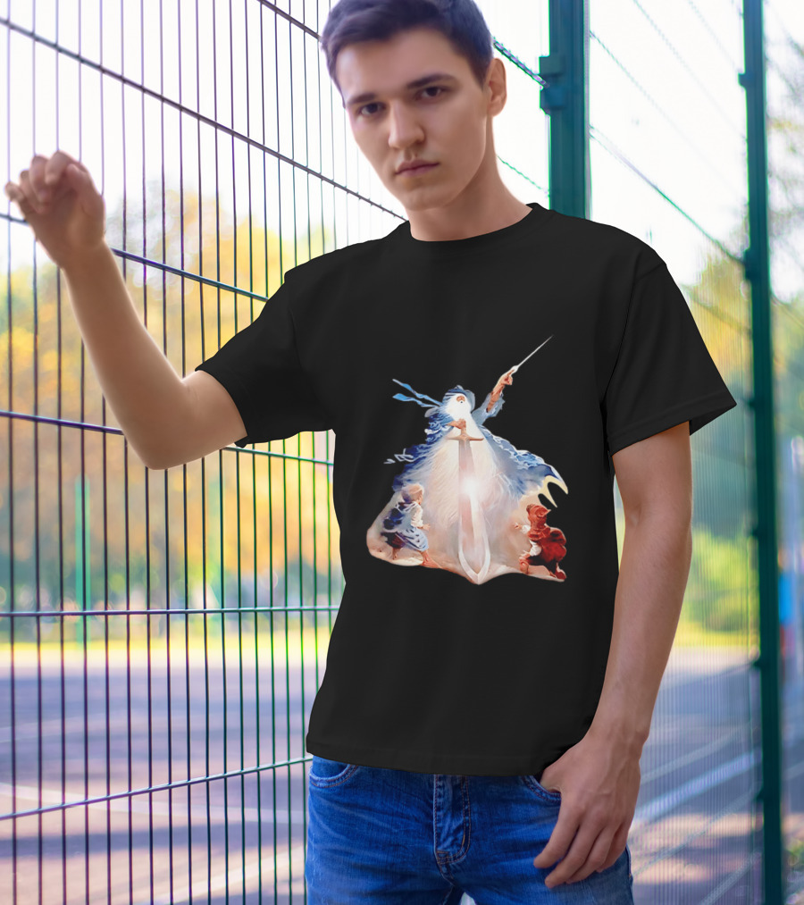 The Lord Of The Rings Gandalf And Hobbits Magic Sword Fantasy Scene T-Shirt