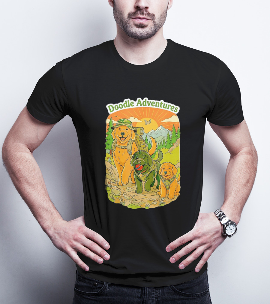 Doodle Adventures Three Dogs Picnic Adventure Sunset T-Shirt