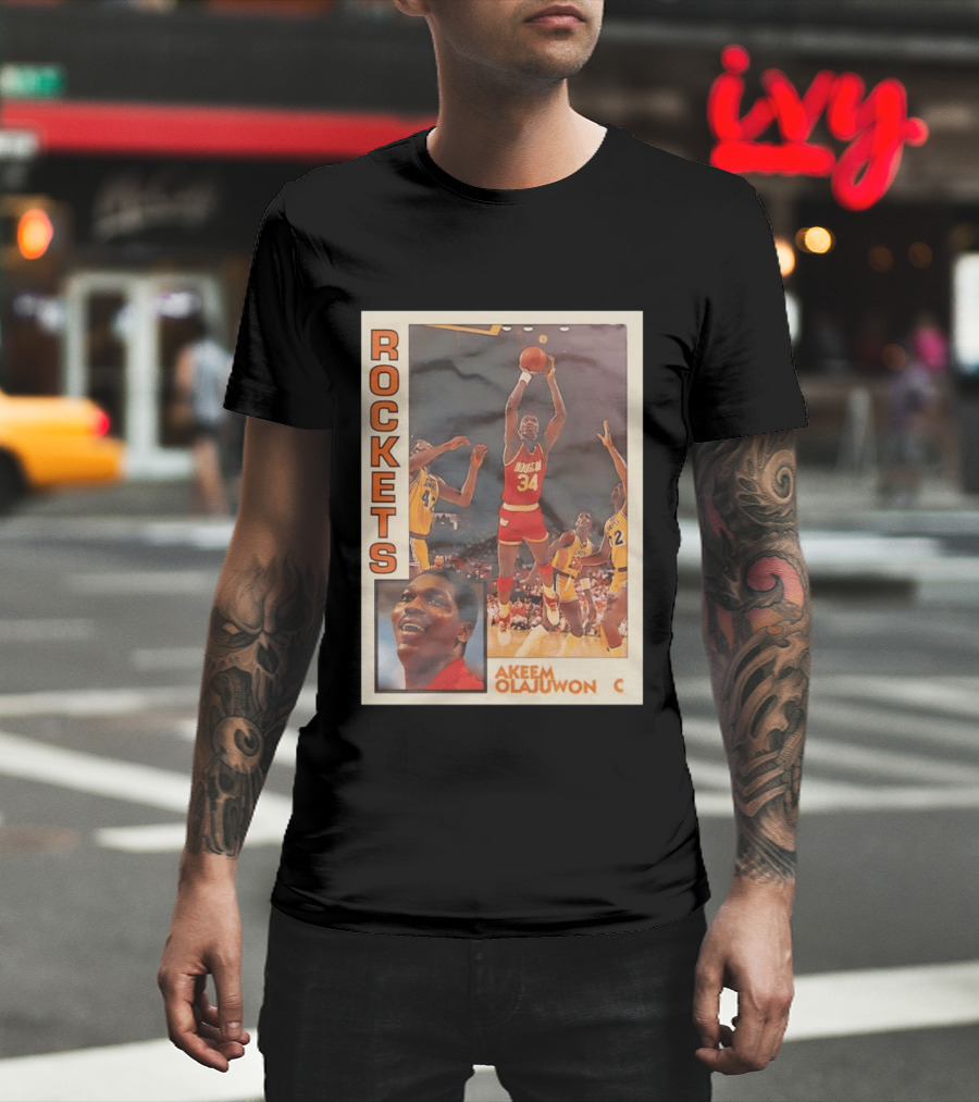 Hakeem Olajuwon Houston Rockets Vintage Basketball Card T-Shirt