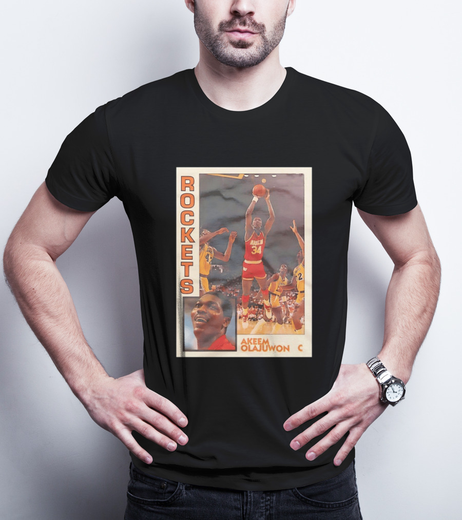 Hakeem Olajuwon Houston Rockets Vintage Basketball Card T-Shirt