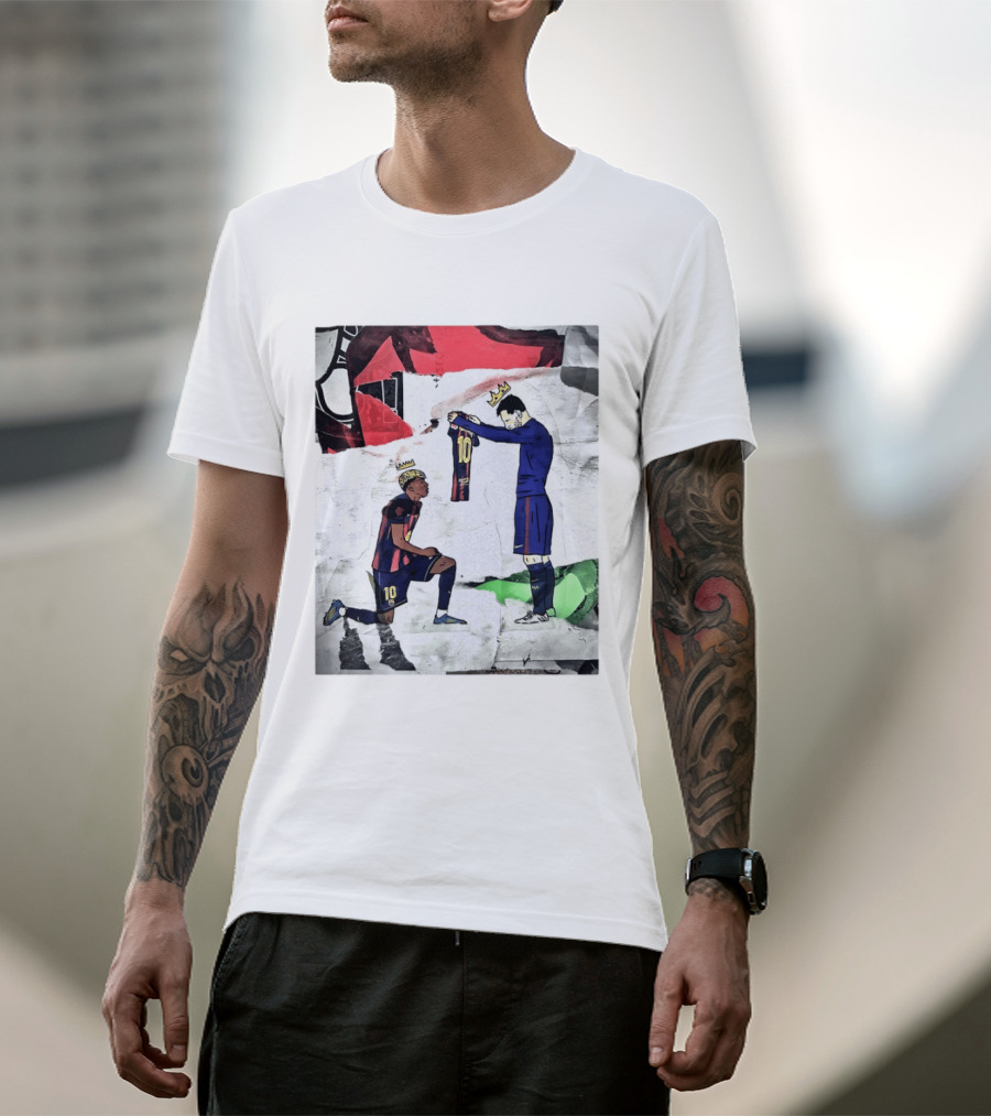 Lionel Messi Lamine Yamal Barcelona FC Art Collaboration T-Shirt