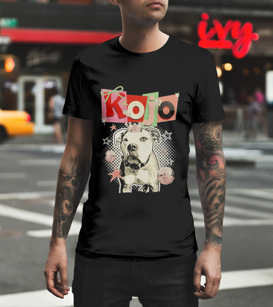 Kojo Dog Crown Retro Style Collage With Hearts And Stars T-Shirt