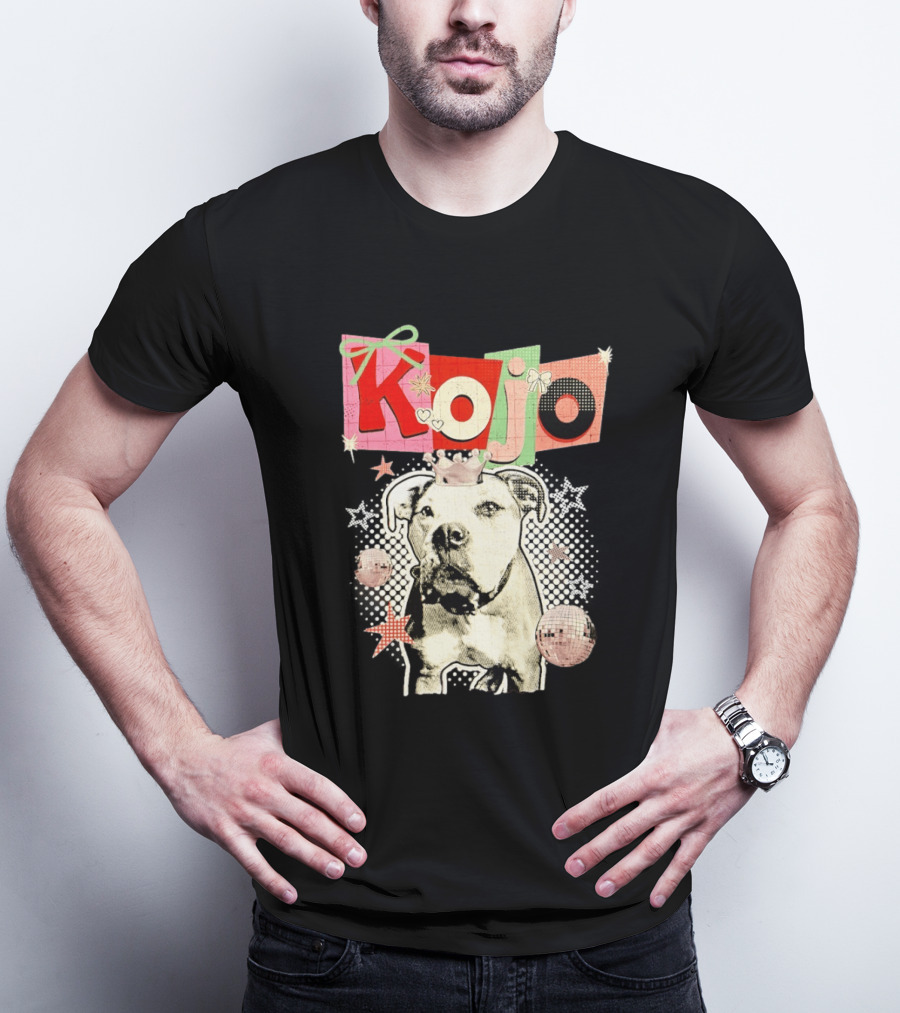 Kojo Dog Crown Retro Style Collage With Hearts And Stars T-Shirt