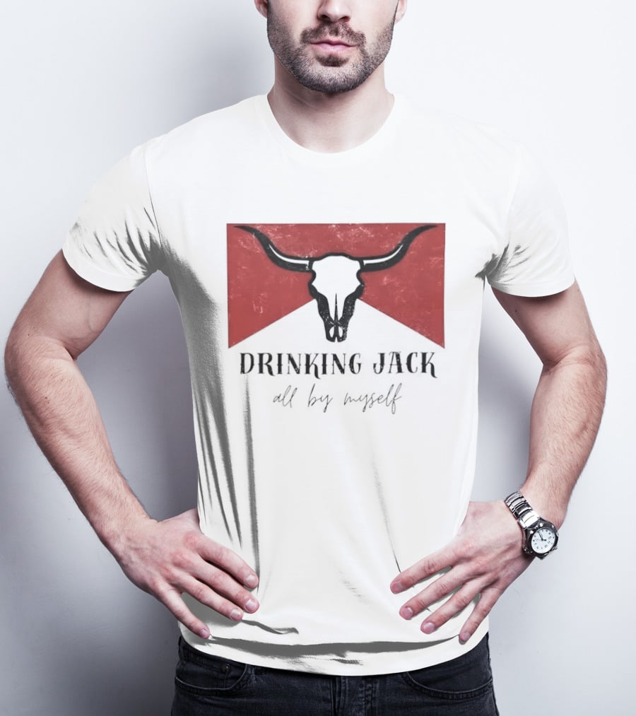Drinking Jack All By Myself Country Music Lyrics Bull Skull Red T-Shirt