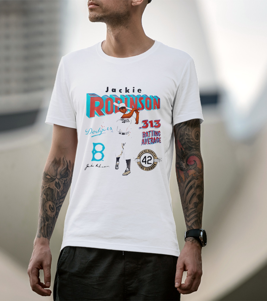 Jackie Robinson Dodgers Breaking Barriers 42 .313 Batting Average T-Shirt