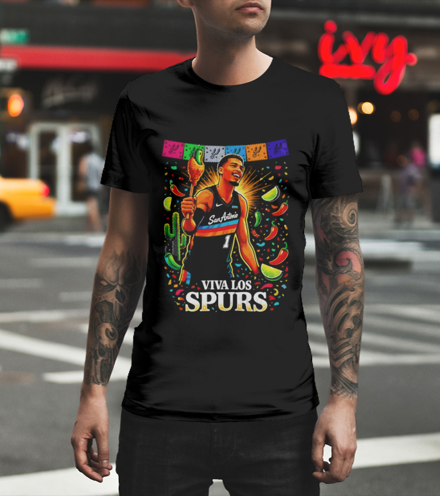 Viva Los Spurs Victor Wembanyama San Antonio Basketball NBA Fiesta Celebration T-Shirt