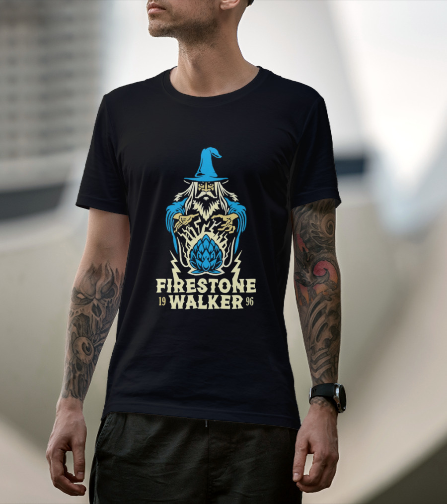Firestone Walker 1996 Wizard Hat And Bearded Figure With Lightning Bolts T-Shirt