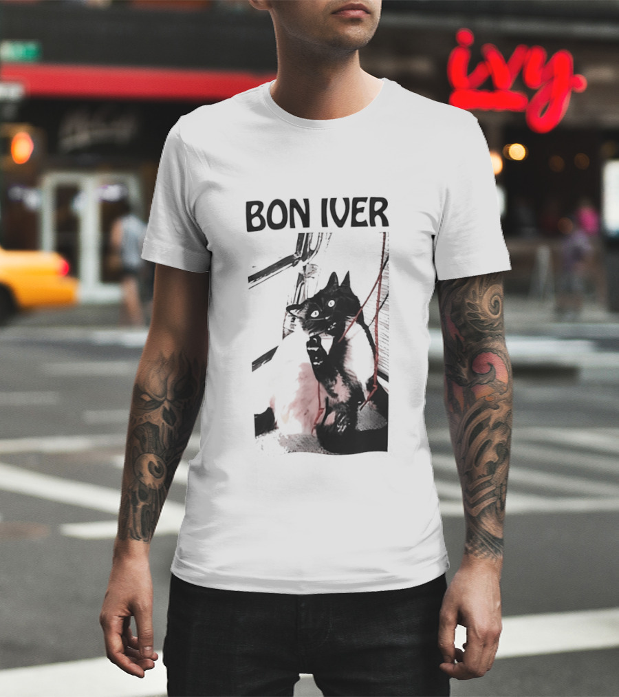 Bon Iver Cat With Guitar Image T-Shirt