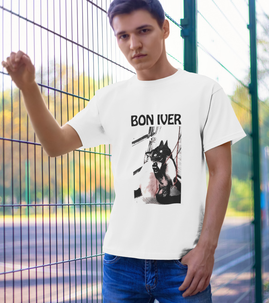 Bon Iver Cat With Guitar Image T-Shirt