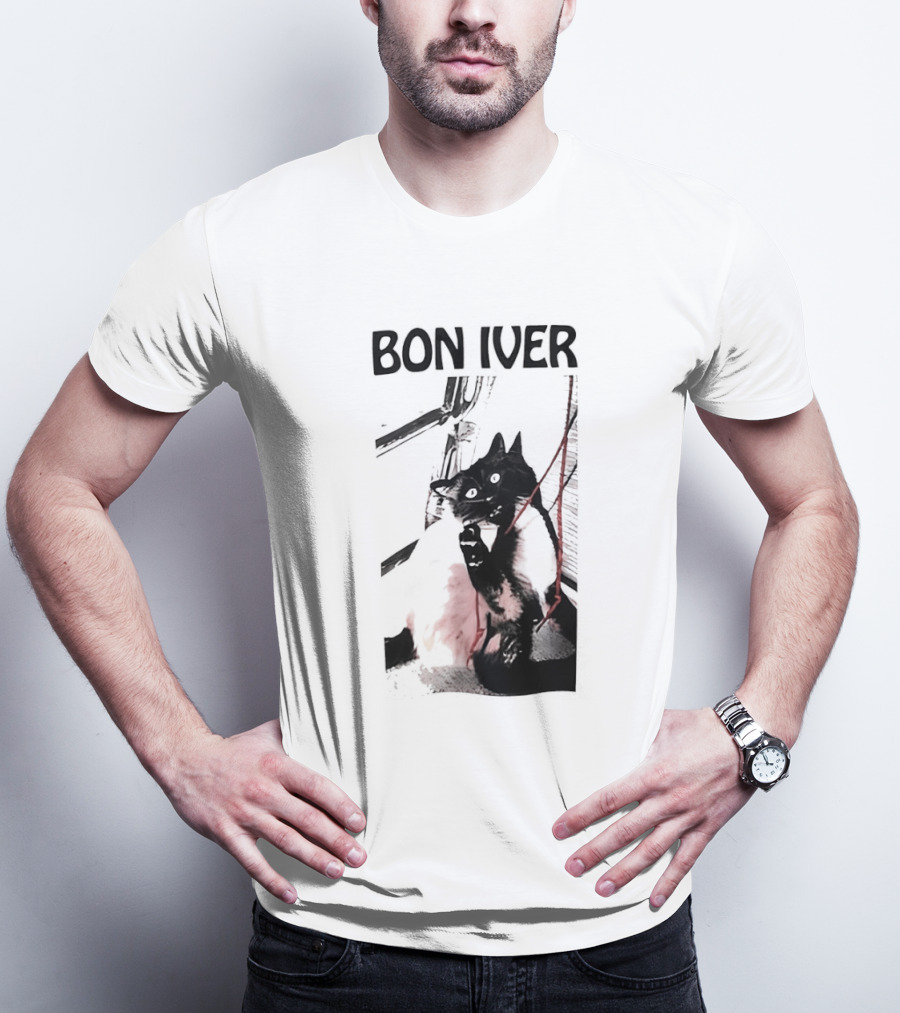 Bon Iver Cat With Guitar Image T-Shirt