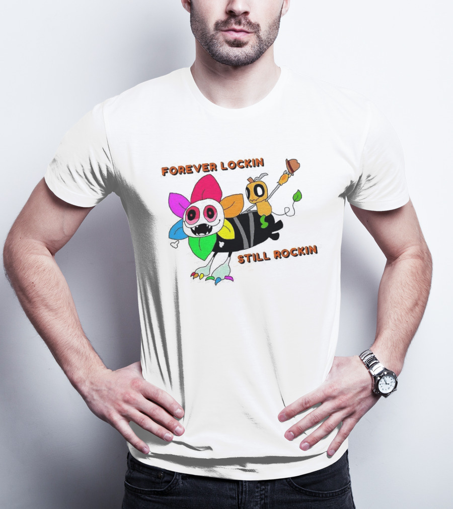 Forever Lockin Still Rockin Colorful Creature Toon T-Shirt