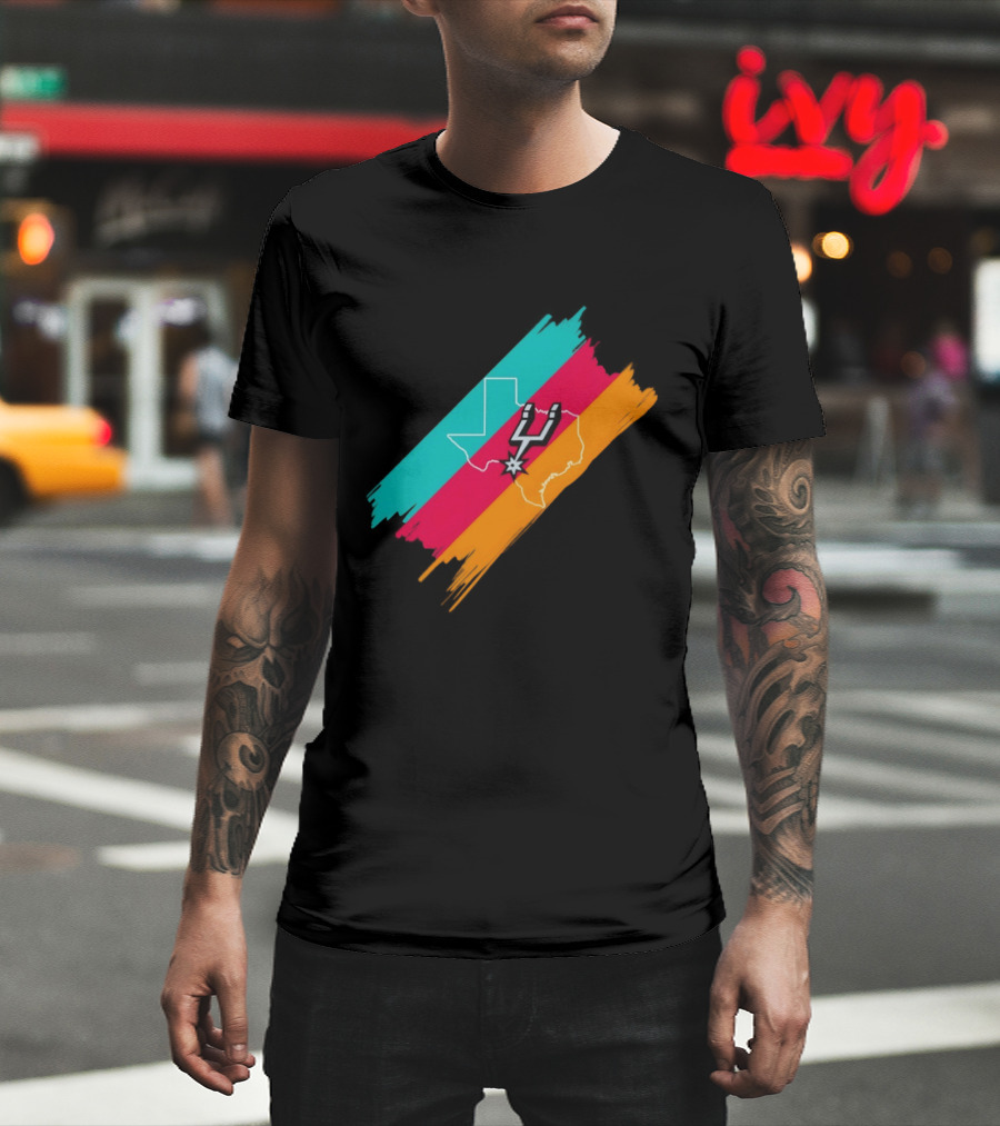 San Antonio Spurs Texas Map Neon Colors 2026 NBA Basketball T-Shirt