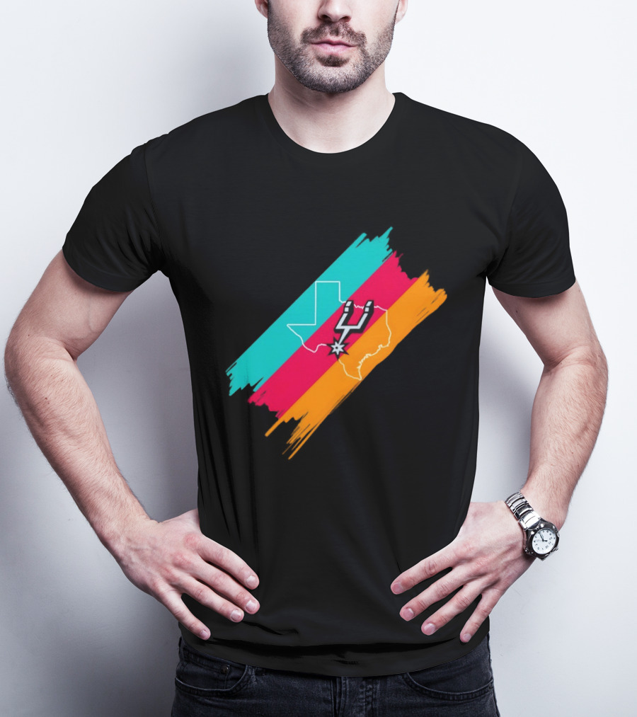 San Antonio Spurs Texas Map Neon Colors 2026 NBA Basketball T-Shirt