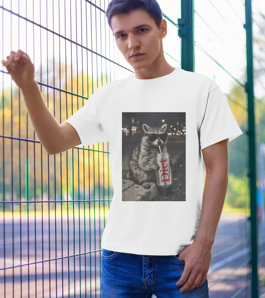 Raccoons Diet Soda Gen Z Dank Meme Raccoon With Sunglasses And Soda Can T-Shirt