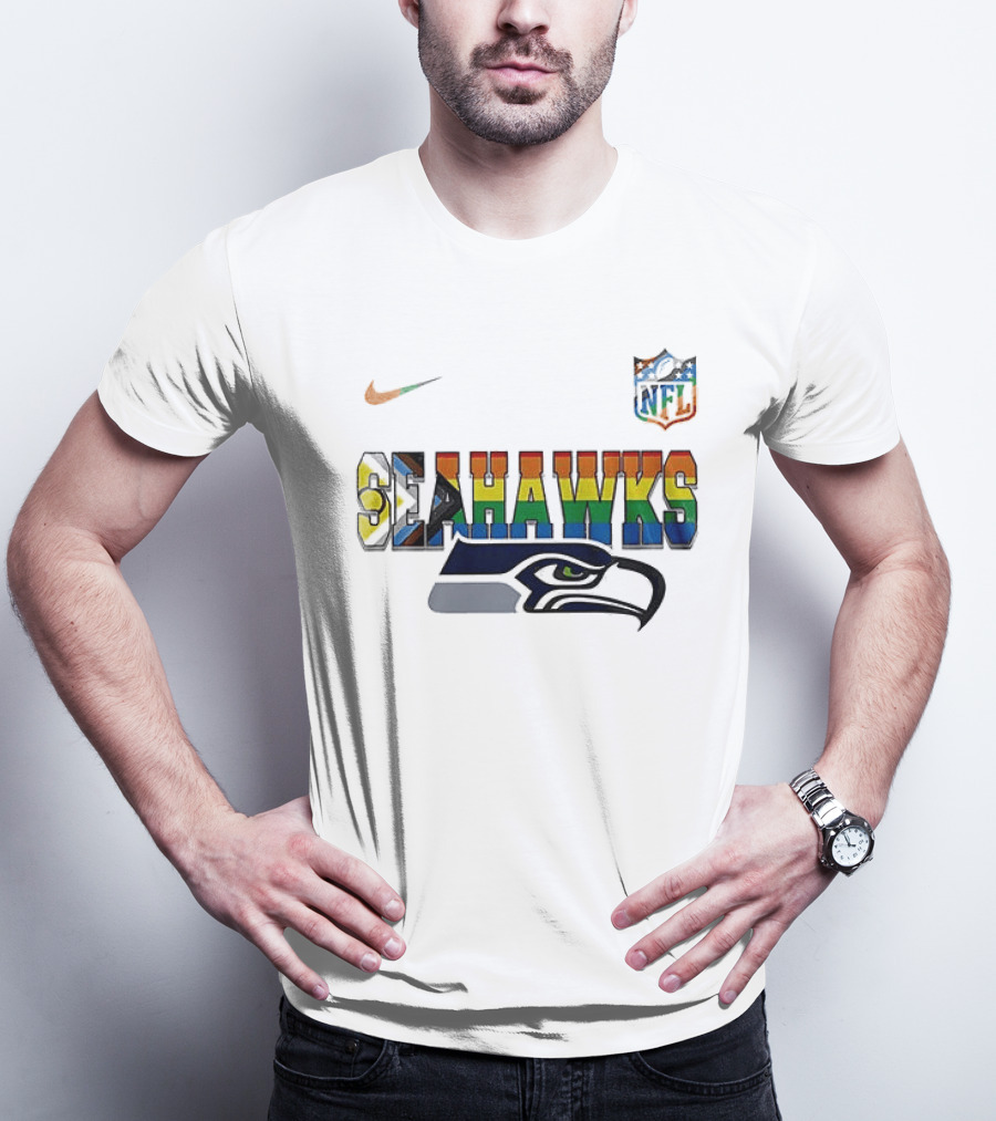 Seattle Seahawks Rainbow Pride NFL Peanuts Collaboration Snoopy Nike T-Shirt