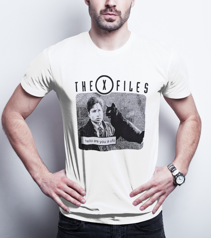 The X Files Hello Are You A UFO Mulder Black Cat T-Shirt