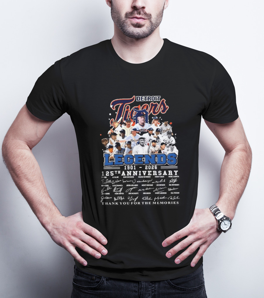 Detroit Tigers Legends 1901 2026 125th Anniversary Thank You For The Memories T-Shirt
