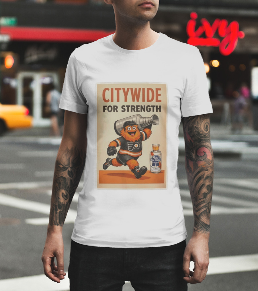 Citywide For Strength Philadelphia Flyers Gritty Pabst Blue Ribbon Stanley Cup T-Shirt