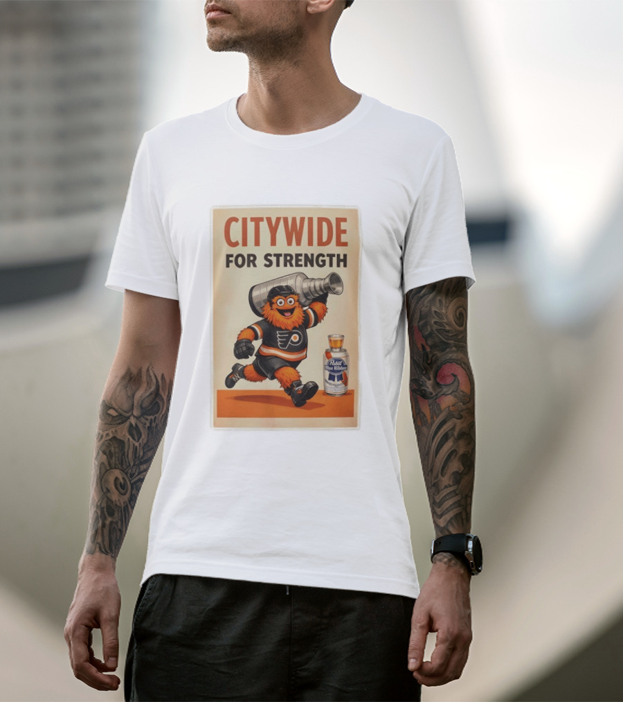 Citywide For Strength Philadelphia Flyers Gritty Pabst Blue Ribbon Stanley Cup T-Shirt