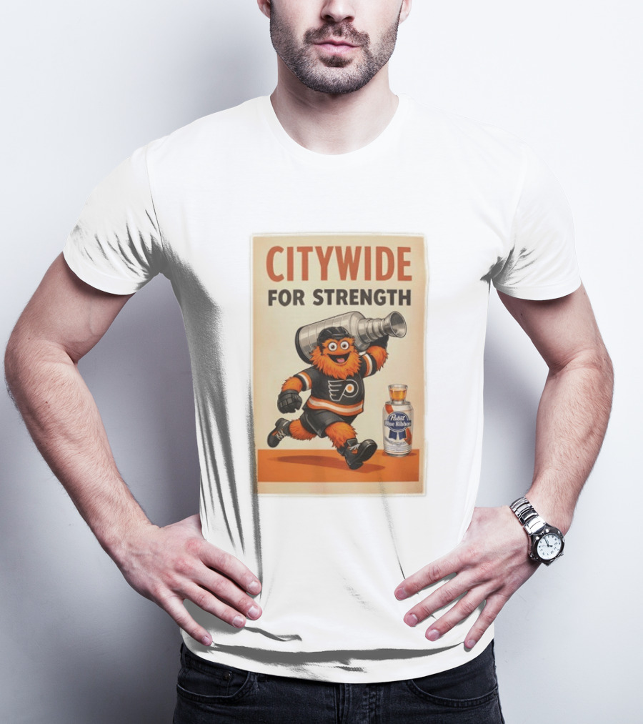 Citywide For Strength Philadelphia Flyers Gritty Pabst Blue Ribbon Stanley Cup T-Shirt