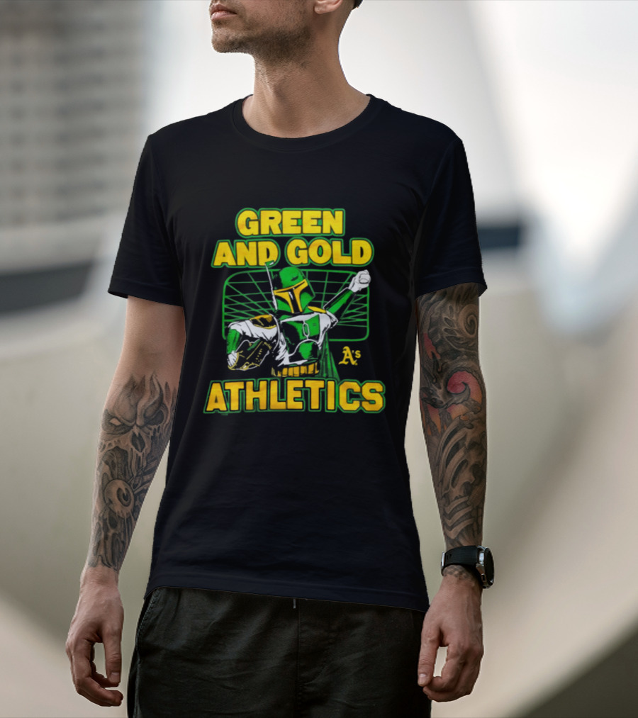 Green And Gold Athletics Dark Side Star Wars Bounty Hunter T-Shirt