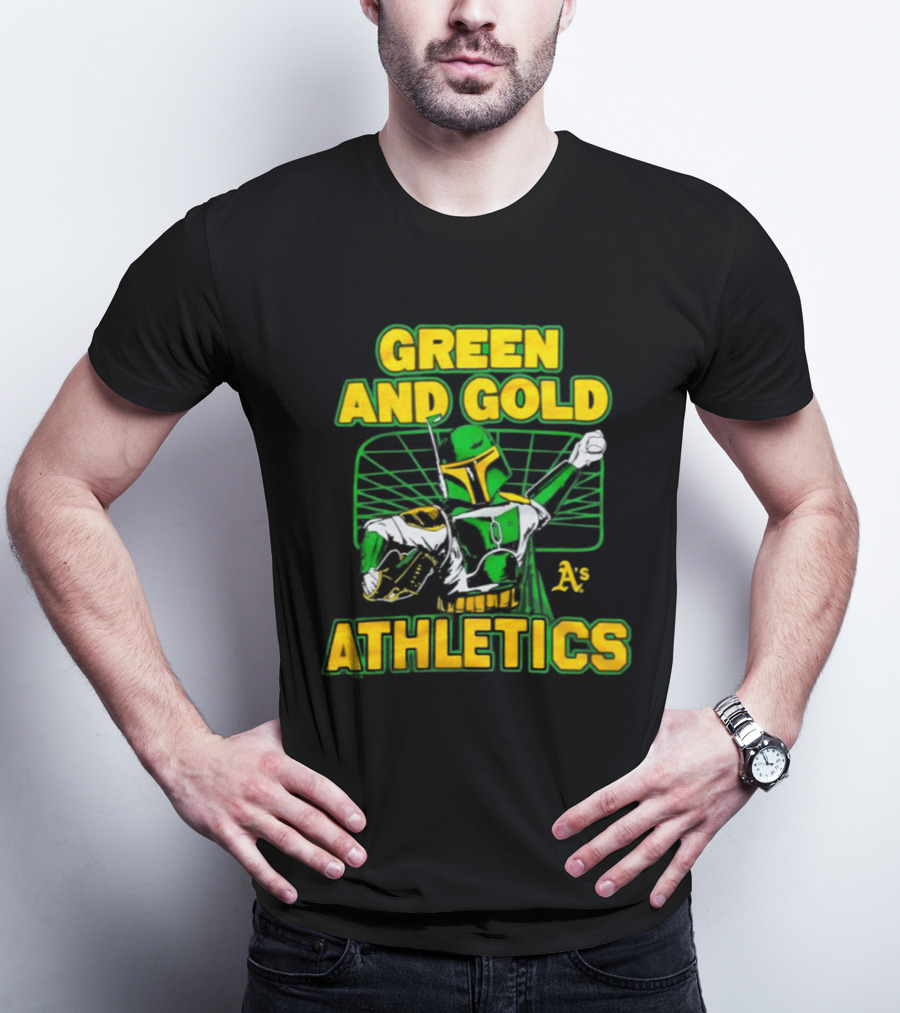 Green And Gold Athletics Dark Side Star Wars Bounty Hunter T-Shirt