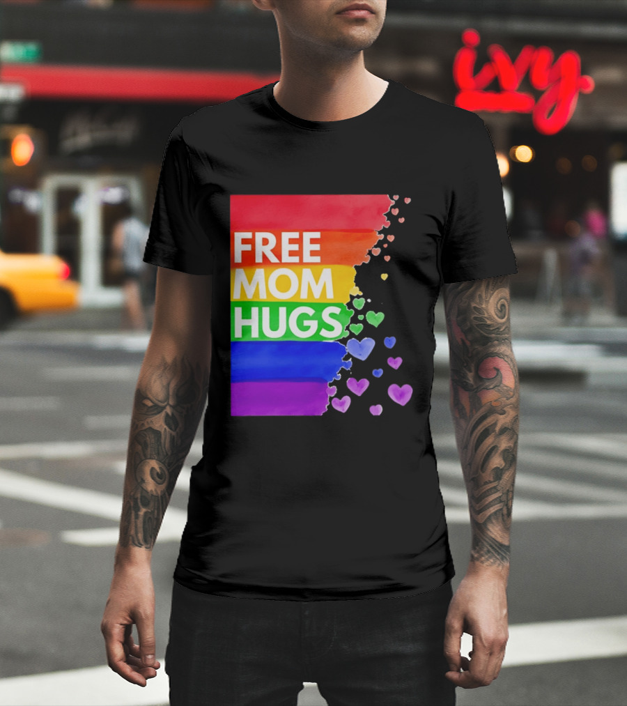 Free Mom Hugs Rainbow Hearts LGBTQ Pride Watercolor T-Shirt
