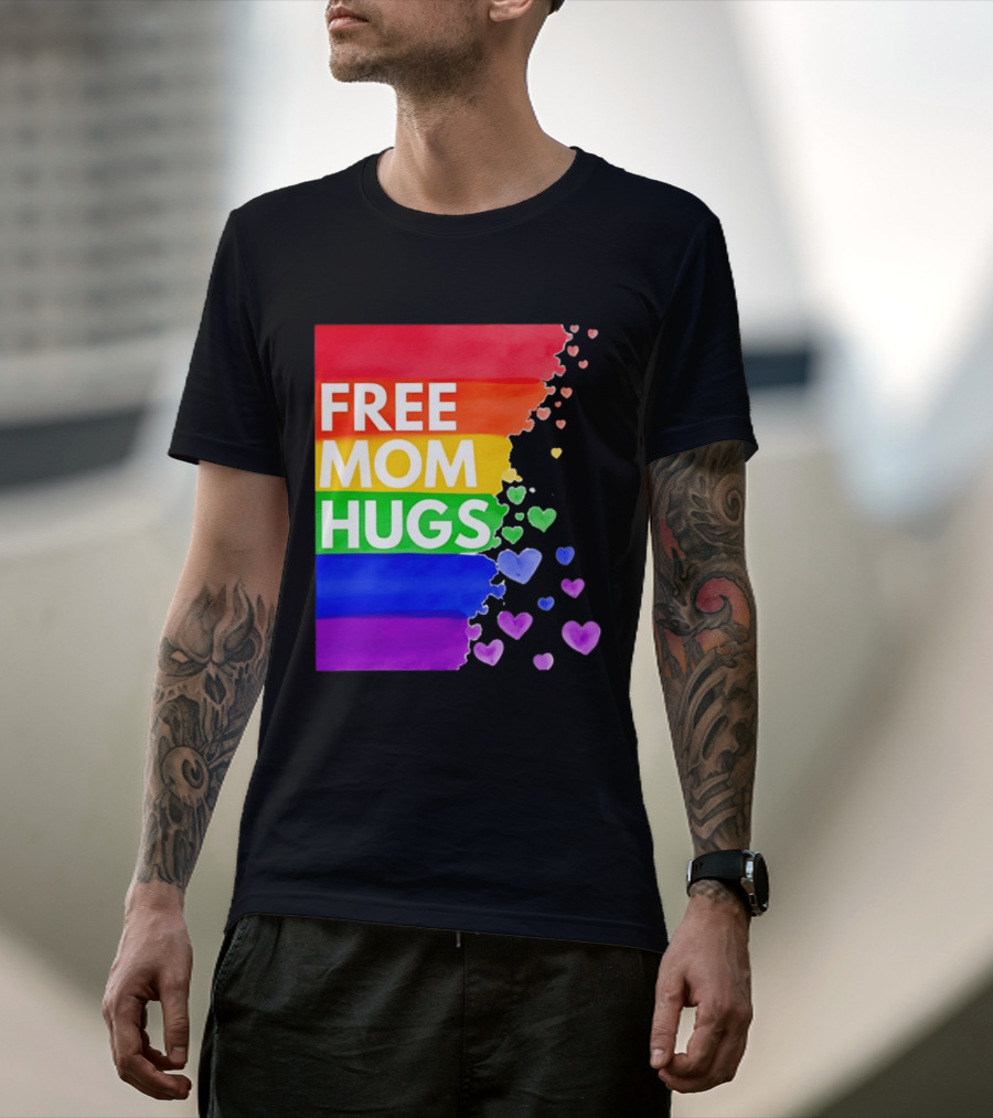 Free Mom Hugs Rainbow Hearts LGBTQ Pride Watercolor T-Shirt